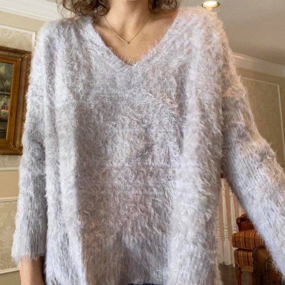 Free People | Sweaters | Baby Blue Fuzzy Sweater | Poshmark